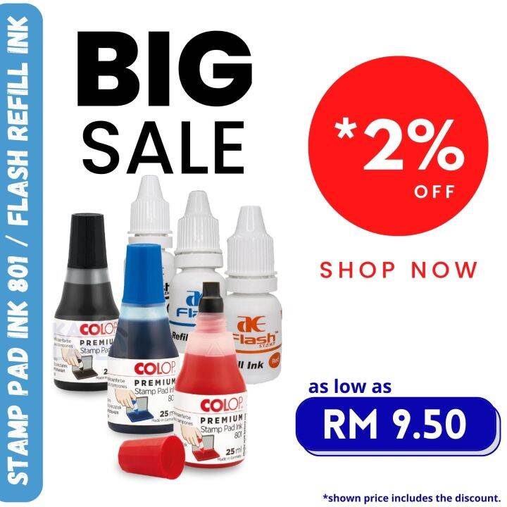 COLOP REFILL INK 25ml Premium Stamp Pad Ink 801 / AE Flash Stamp Ink ...