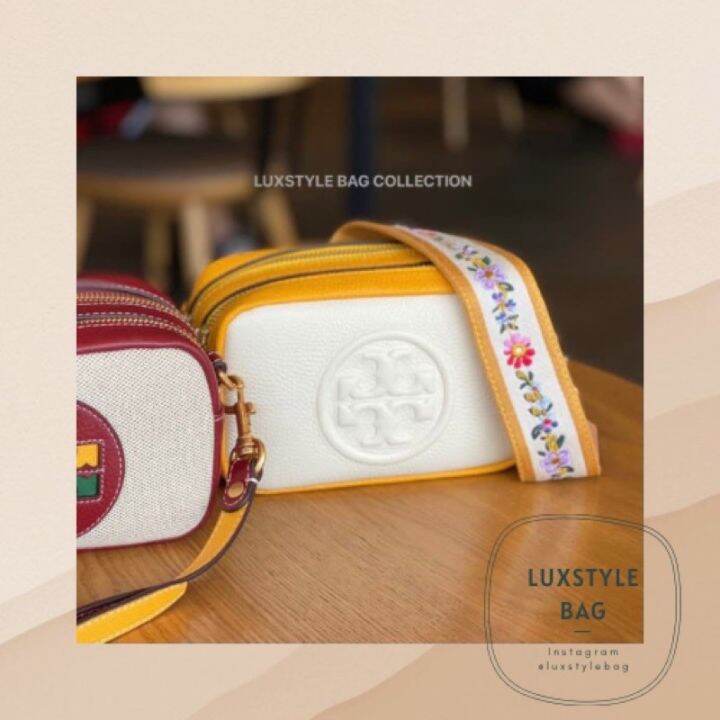 Authentic Original Tory Burch Perry Colorblock Canvas Leather Mini Bag ...
