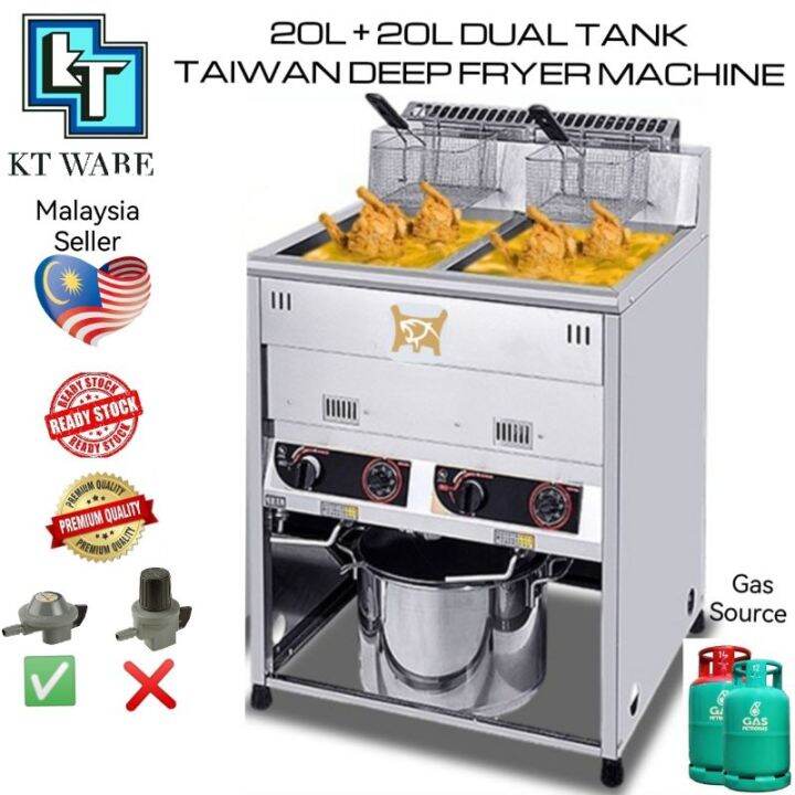 KT WARE 20L Dual Tank Commercial Gas Deep Fryer Desktop Automatic ...