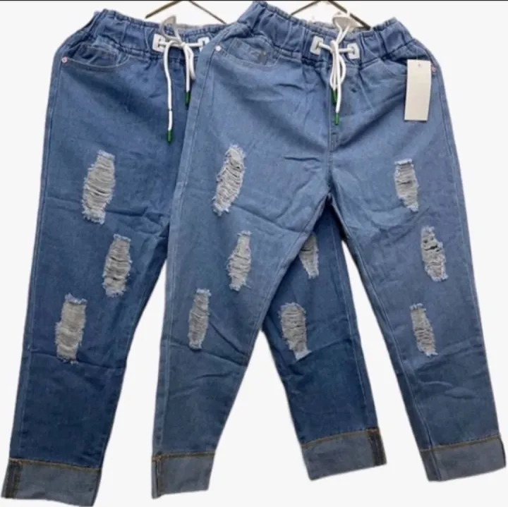 Plus Size Denim Pants for Women with Adjustable String Full Garterize ...