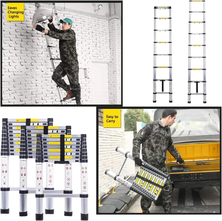 Aluminum Telescopic Ladder, Lightweight Extension Ladder, One Button ...
