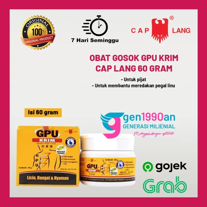 Minyak Urut Cap Lang - Obat Gosok GPU Krim ORIGINAL eagle 60 Gram ...