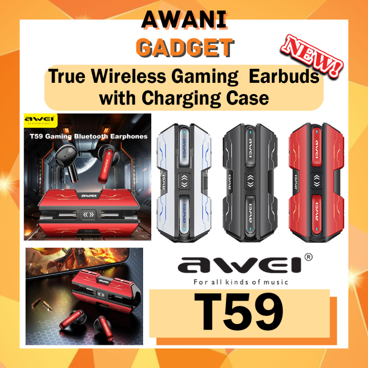 Awei T59 True Wireless Gaming Earbuds with Charging Case V5.3 Bluetooth Earbud Earphone Gaming ...