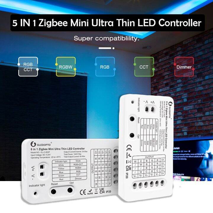 Gledopto 5 in 1 Mini LED Controller Zigbee 3.0 RGBCCT/RGBW/RGB/CCT ...