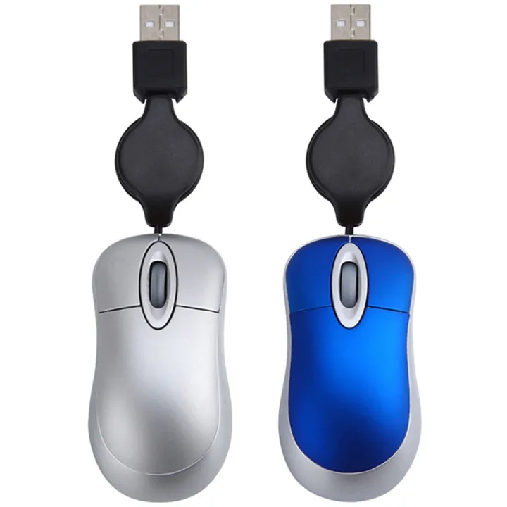 2 Pcs Mini Usb Wired Mouse Retractable Cable Tiny Small Mouse 1600 Dpi ...