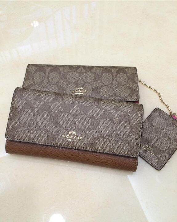 Authentic Coach Trifold Wallet In Signature F53763 - Khaki | Lazada PH