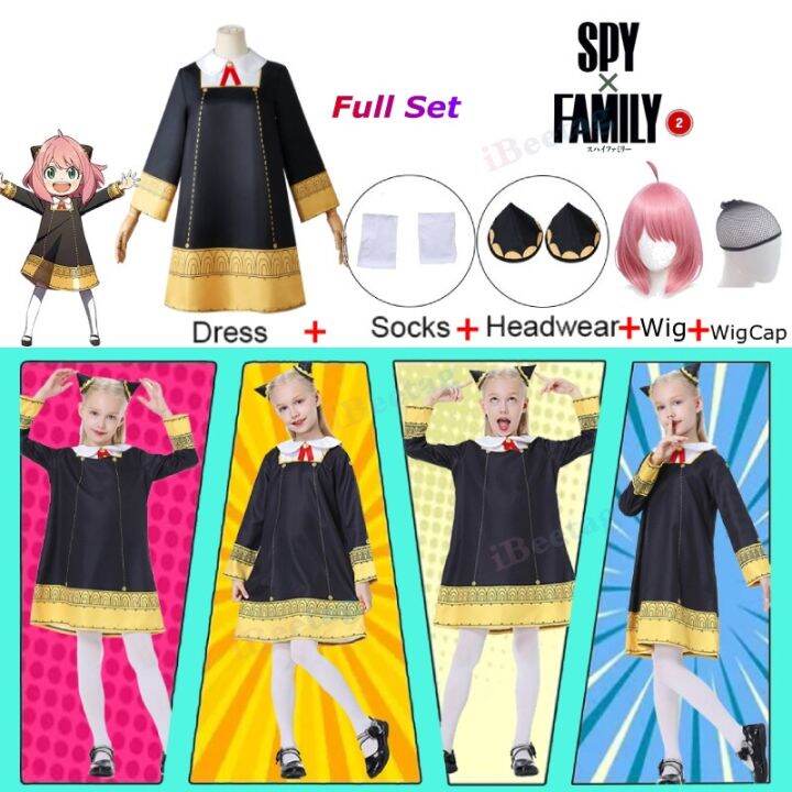 【Full Set】2022 SPY×FAMILY Anya Forger Cosplay Costume Dress Anya's Wig ...