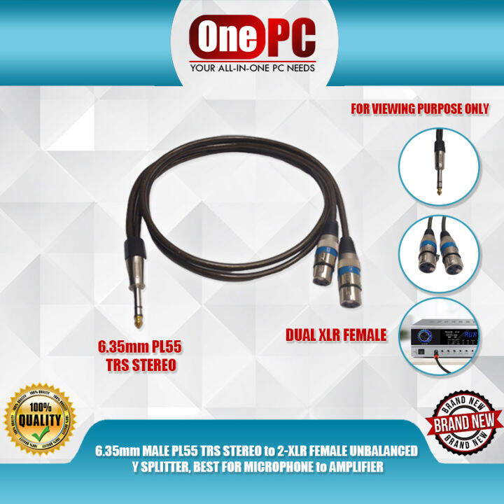 ONE PC 6.35mm MALE PL55 TRS STEREO to 2-XLR FEMALE UNBALANCED Y ...