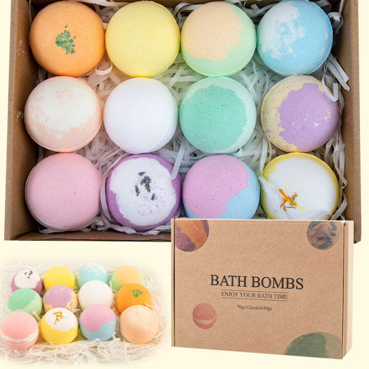 O-New12pcs Bathtub Body Salt Essential Oil Bath Ball Natural Bubble Bath Bomb Ball Handmade ...