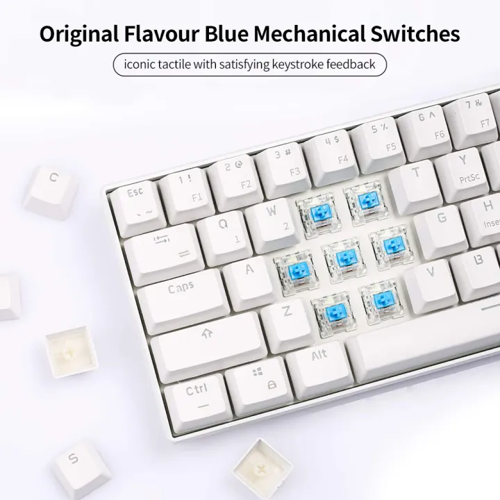 NEW RK61 Mini Mechanical Keyboard Blue Backlight 61 Key BT Dual Mode ...