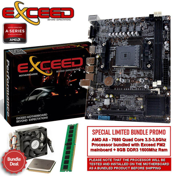 AMD A8 7680 Dual Core Processor + Exceed ZX-A88M2 V2.0 Motherboard Value FM2 Processor with ...