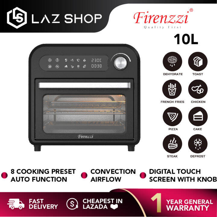 Firenzzi 10L Multi-Function Air Fryer Oven 1500W Stainless Steel with 8 ...