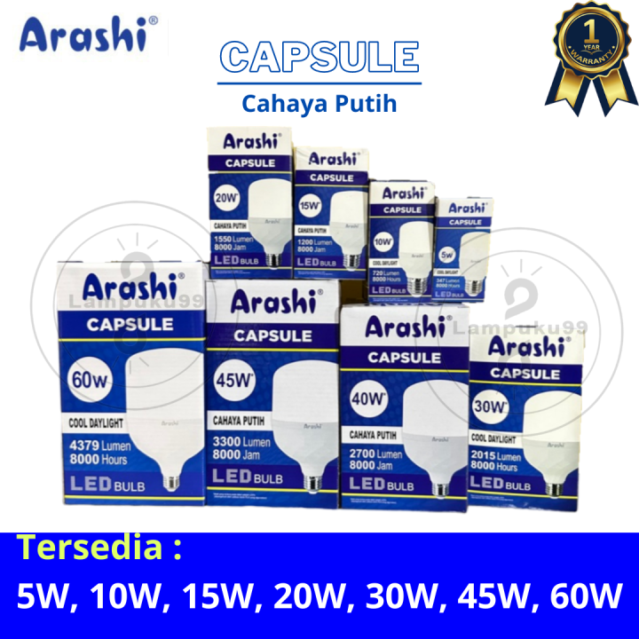Arashi Lampu LED Capsule 5 10 15 20 30 45 60 Watt Cool Daylight | Lazada Indonesia