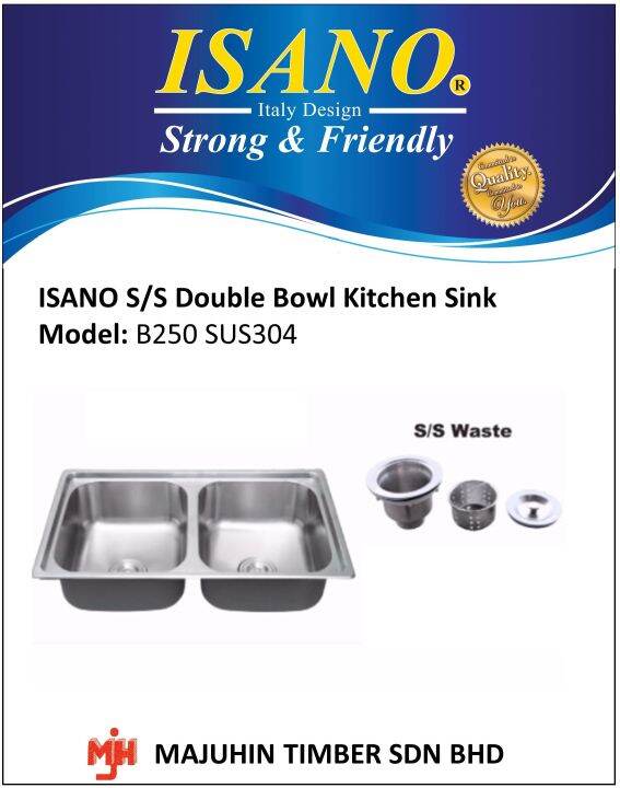 Isano B250 SUS304 Stainless Steel Kitchen Sink Double Bowl with S/S ...