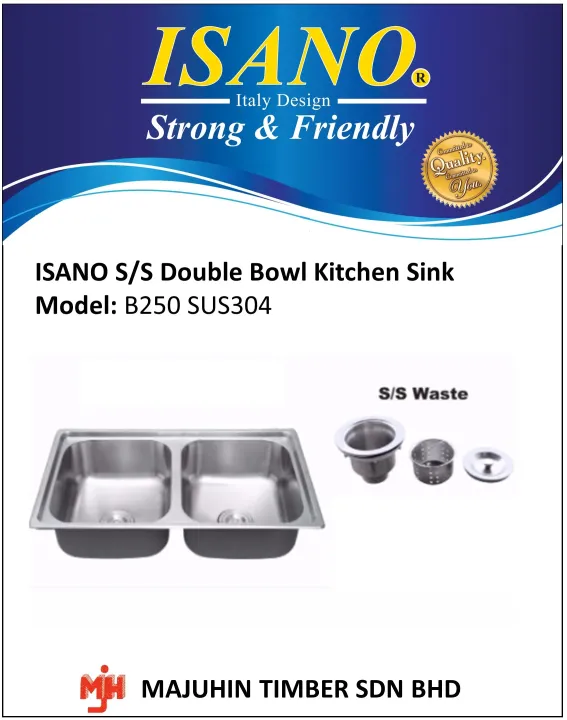 Isano B250 SUS304 Stainless Steel Kitchen Sink Double Bowl with S/S ...