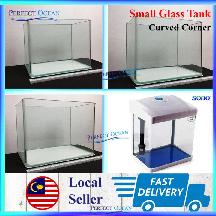 Curved Corner Glass Aquarium Fish Tank [Small] Kaca Ikan Laga Guppy 小鱼缸 ...