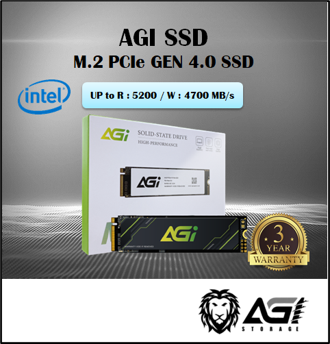 INTEL CHIPSET AGI 512GB/1TB/2TB M.2 2280 SSD NVME PCIe GEN 4x4 Read UP TO 5200 MB/s Write UP TO ...