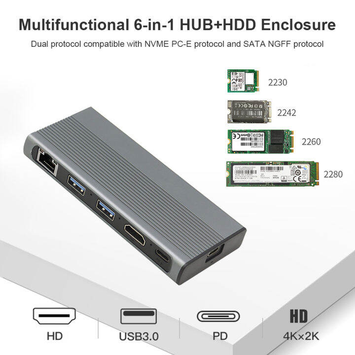 SSD Hub USB C HUB Type C3.1 to M.2 NVME NGFF HD 4K 1000M LAN 10Gbps M.2 ...