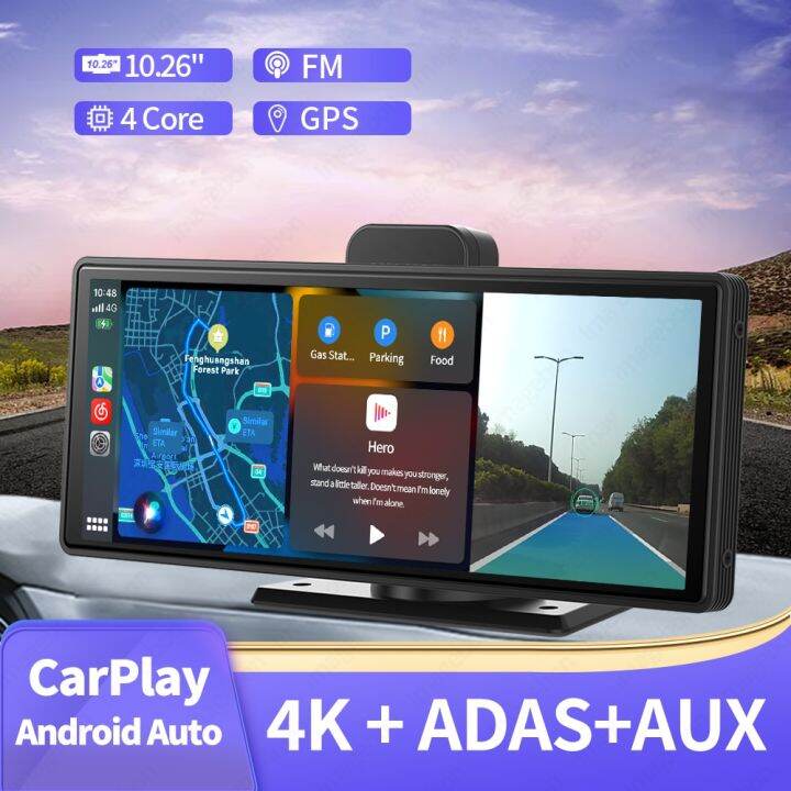 New 10.26" 4K Car DVR Wireless CarPlay Android Auto ADAS WiFi AUX Dash Cam GPS FM Rearview ...