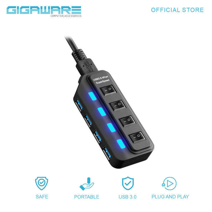 Gigaware USB 3.0 Hub USB Splitter One Drag 4 Ports Hub High Speed ...