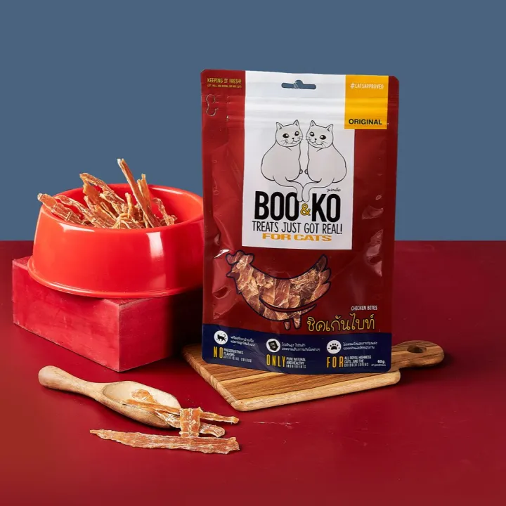 BOO&KO บูแอนด์โค สำหรับแมว เนื้อไก่อบแห้ง 100% แบบชิ้นเล็ก 60 กรัม ...