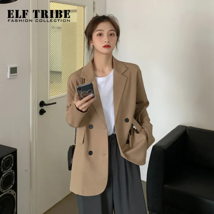 ELF TRIBE เสื้อเบลเซอร์ทรงหลวมผ้าบางสไตล์เกาหลี,เสื้อแจ็กเก็ตสูทแขนยาว ...