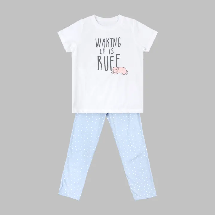Nap Girls' Ruff Printed Pajama Set In Blue | Lazada PH