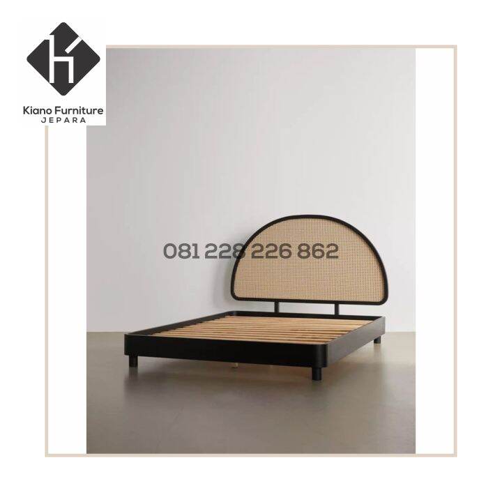 Divan Minimalis Kayu Jati | Dipan Sandaran Rotan | Bed Frame Minimalis ...