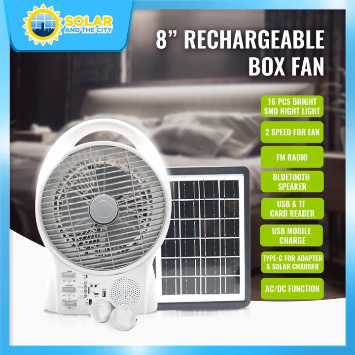 S&C GDLITE 8Inch Solar Power Desk Fan Rechargeable Fan with Bluetooth ...