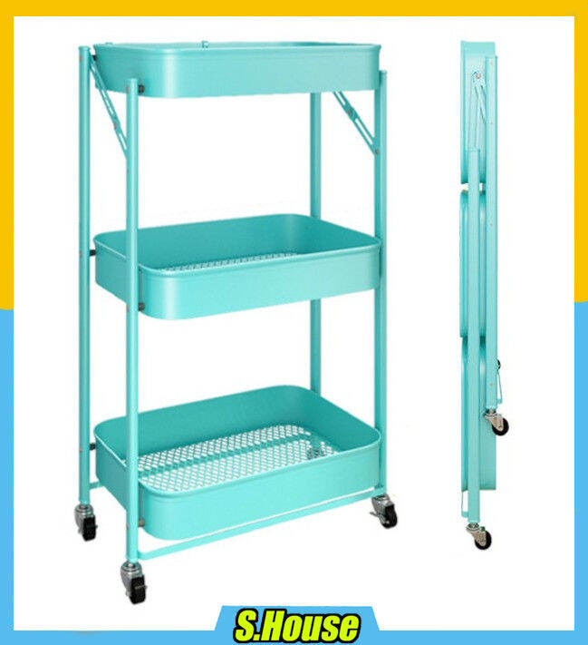 3 Tiers Rack Trolley with Rollers Wheel Simple Design Metal Foldable ...