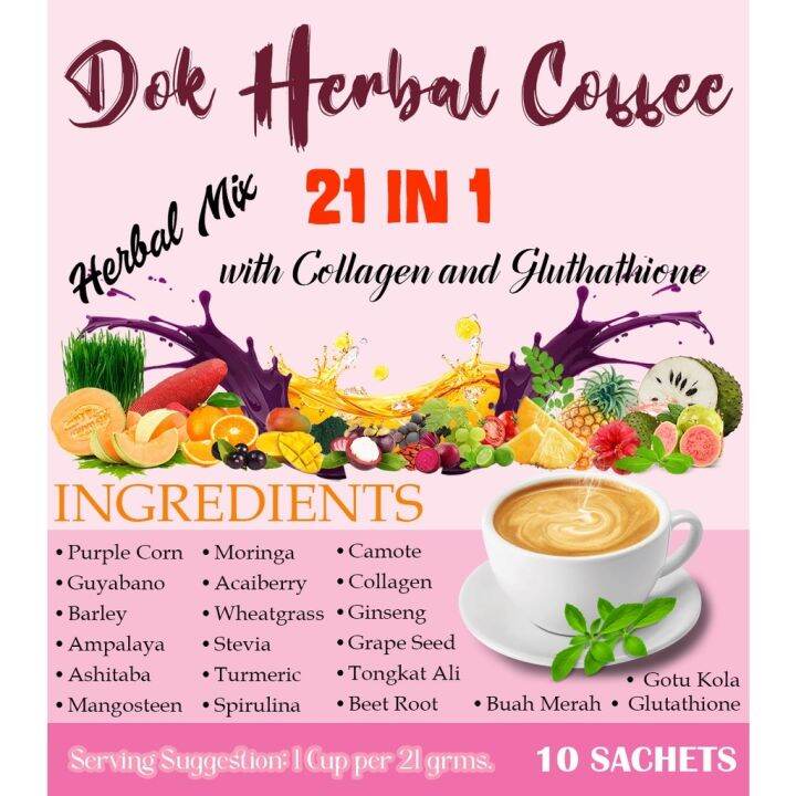 Dok Herbal Coffee 21 in 1 - Organic Low Sugar - Anti Aging with ...