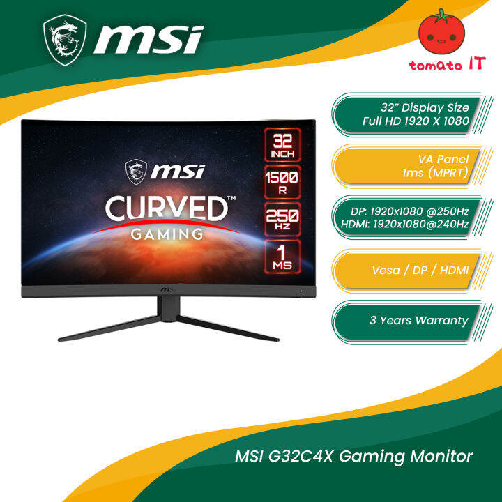 MSI 32" G32C4X VA 250HZ FHD 1500R CURVED GAMING MONITOR | Lazada