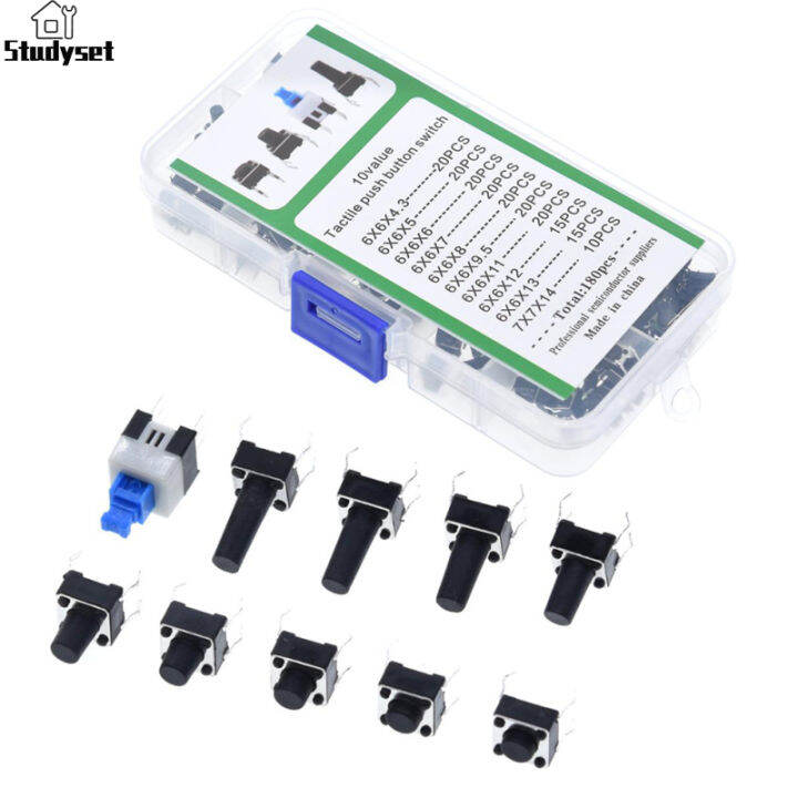Studyset IN stock 180 Pcs Tactile Push Button Switch Set 6x6x4.3-14 10 ...