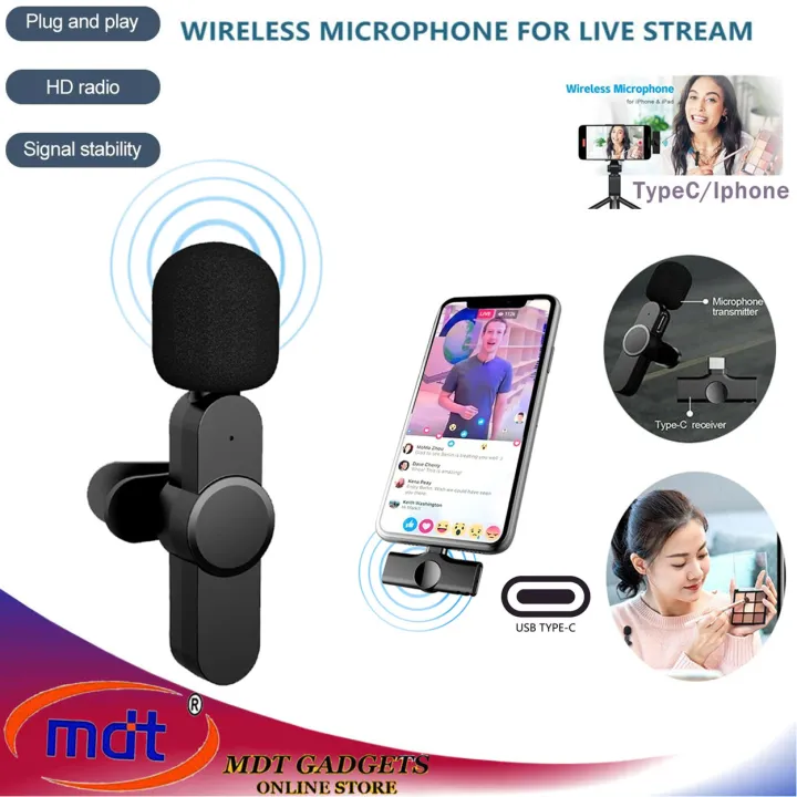 Wireless Microphone 2.4GHz Type C Microphone Phone Lapel Video Mic Vlog ...