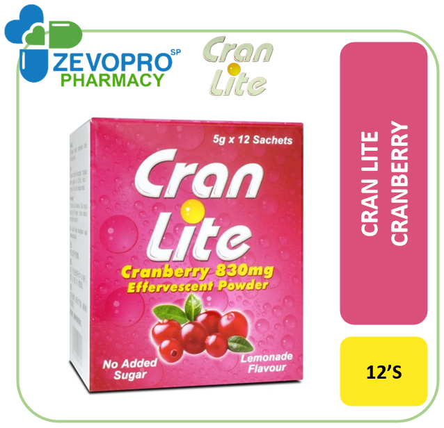CRAN LITE CRANBERRY 830MG EFFERVESCENT POWDER LEMONADE FLAVOUR 5G X 12 ...