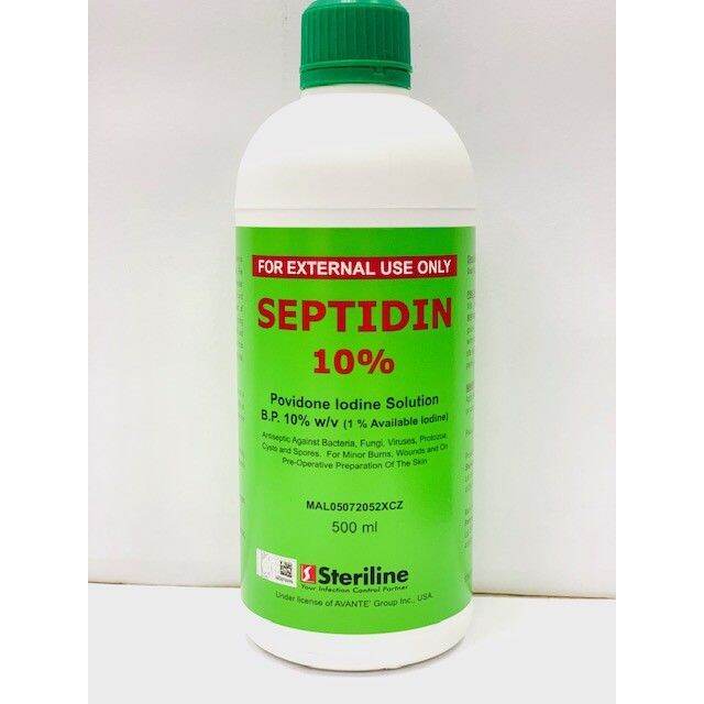 SEPTIDIN 10% POVIDONE IODINE SOLUTION 10% 500ML / 1L (EXP: 06/2026 ...