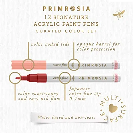 Primrosia 12 Signature Acrylic Paint Pens – Extra Fine Tip Markers Set ...