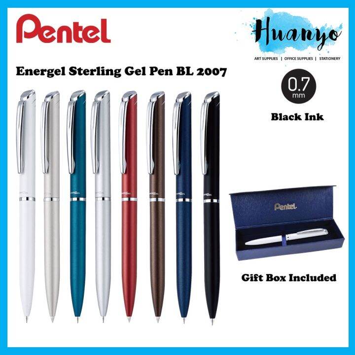 Pentel Energel Sterling Steel Gel Roller Retractable Pen Black Ink (0 ...
