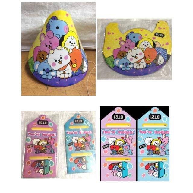 Kpop BTS BT21 Party Hats and Invitation Cards Party Supplies Needs ...