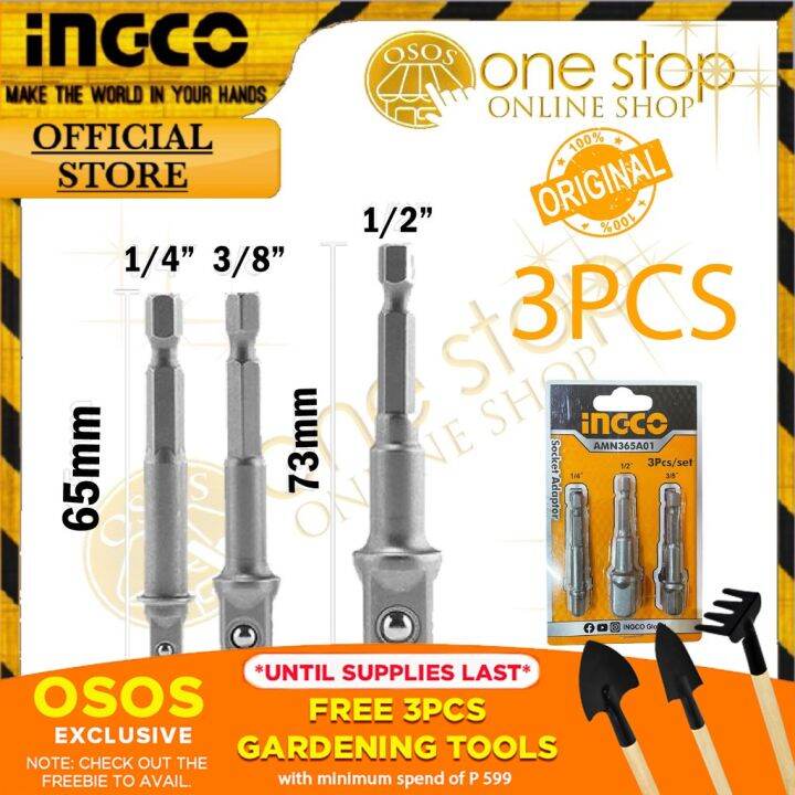 Ingco Tools Original 3pcs Socket Adaptor Set with 1/4" Hex Shank ...