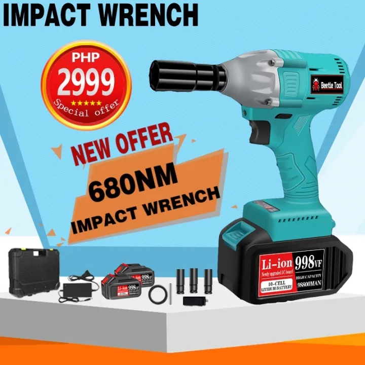 998VF Lithium-Ion Battery Electric Impact Wrench Cordless Brushless ...