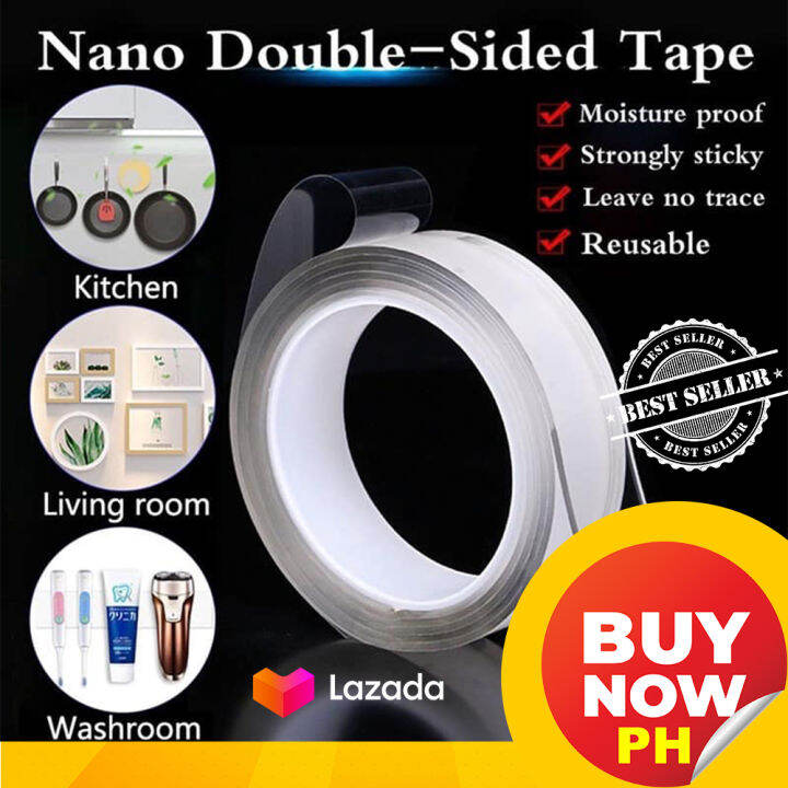 1 Meters Nano Double Sided Tape,Traceless Clear Adhesive Tape Multifunctional Reusable Washable ...