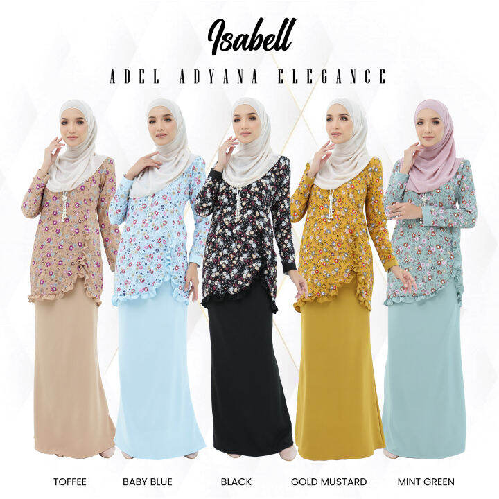 ADEL ADYANA Baju Kurung Isabell Como Crepe Baju Raya 2024 Printed Murah ...