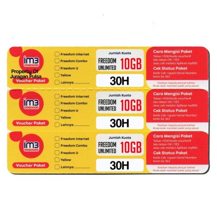 Voucher data im3 10GB Freedom unlimited 30hari Nasional | Lazada Indonesia