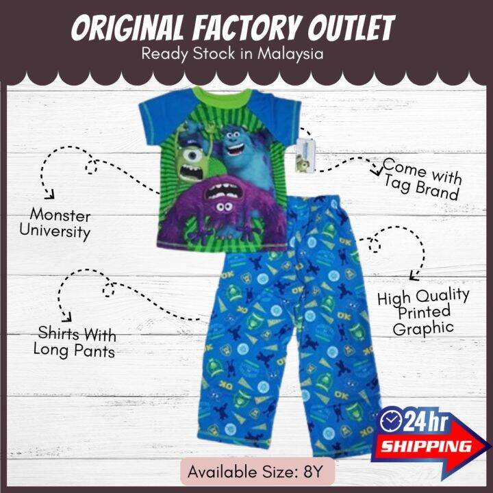 Disney Monster University Sleepwear Pyjamas Boy Original With Tag | Lazada