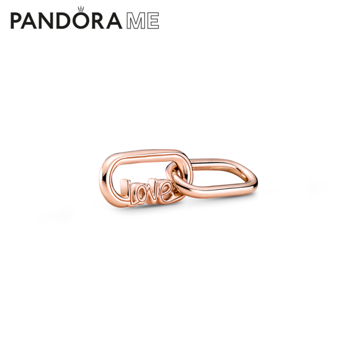 Pandora Me Rose Love script 14k rose gold-plated double link ...