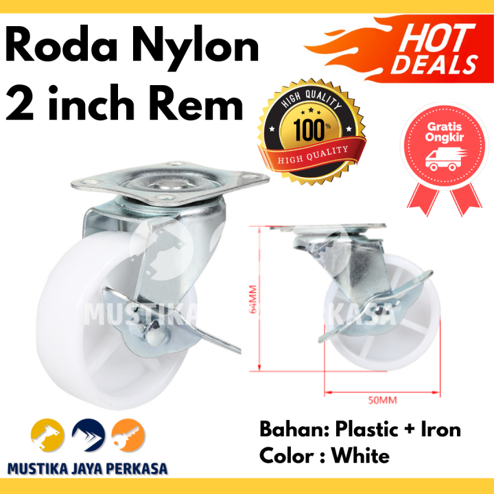Roda Nylon Rem 2 Inch Roda Casters Nylon 50mm Roda Gepeng Nilon Rem 2 ...