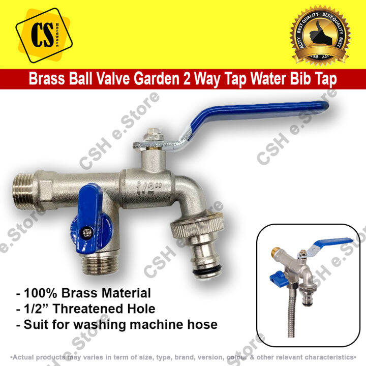 2 Way Water Tap Brass Ball Valve Garden Water Bib Tap Faucet Outdoor ...