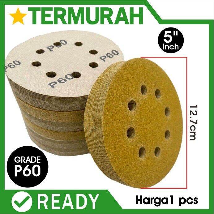 Amplas P60 Bulat Velcro Mirka Gold Disc 5 Inch 8 Lubang 5" tempel Grade | Lazada Indonesia