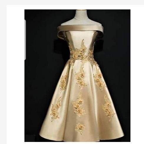 Gaun pesta gold - gaun pesta emas - baju pesta midi dress - bridesmaid ...